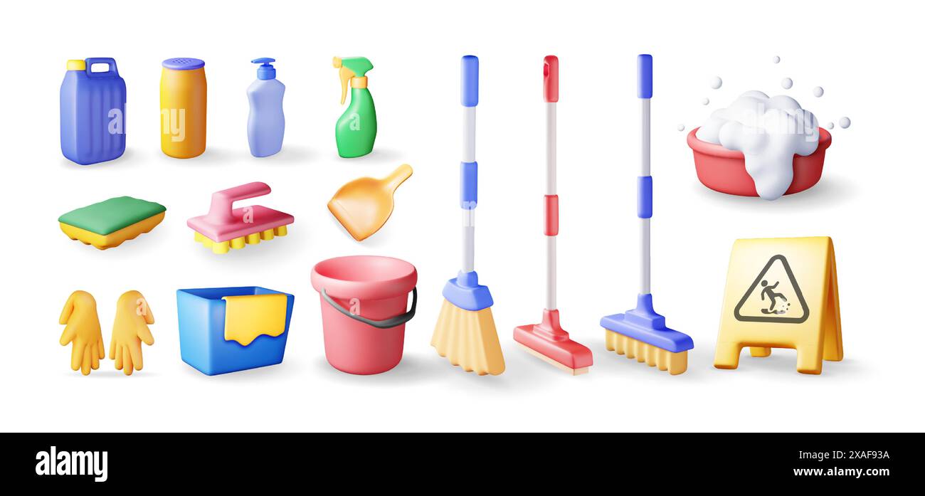 Cleaning equipment bucket mop 3d Cut Out Stock Images & Pictures - Alamy