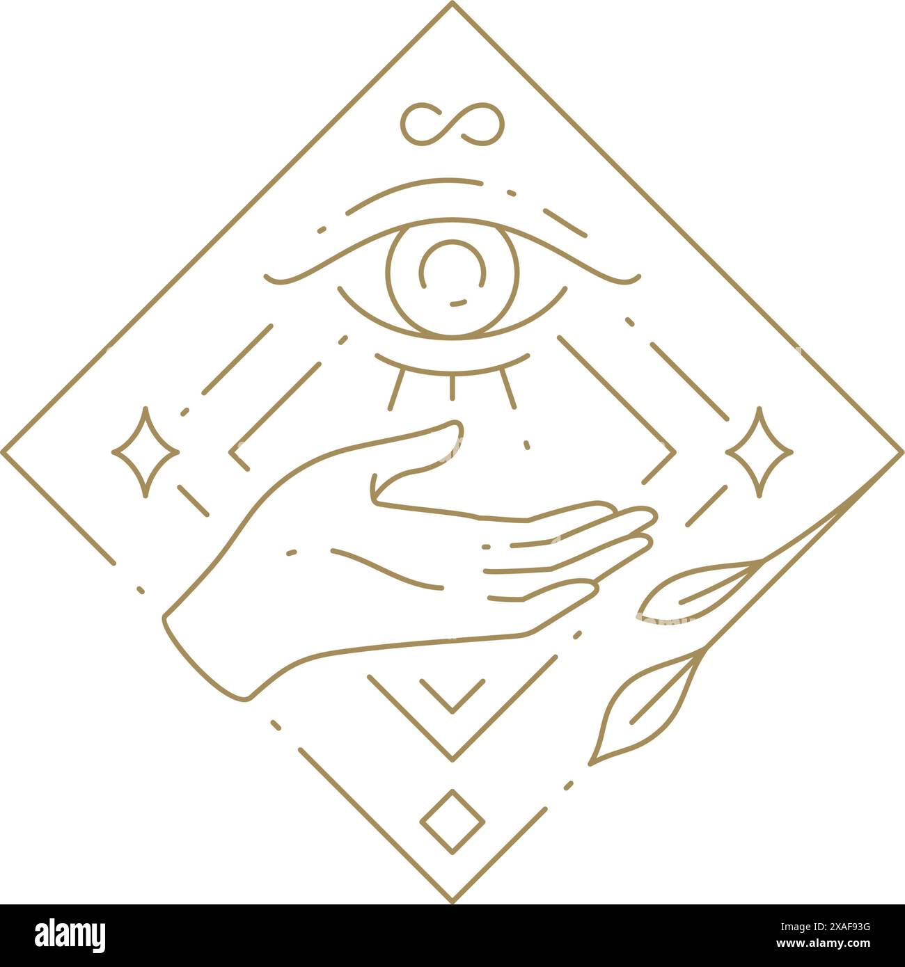 Mystery human palm with all seeing eye infinity balance symbol golden ...