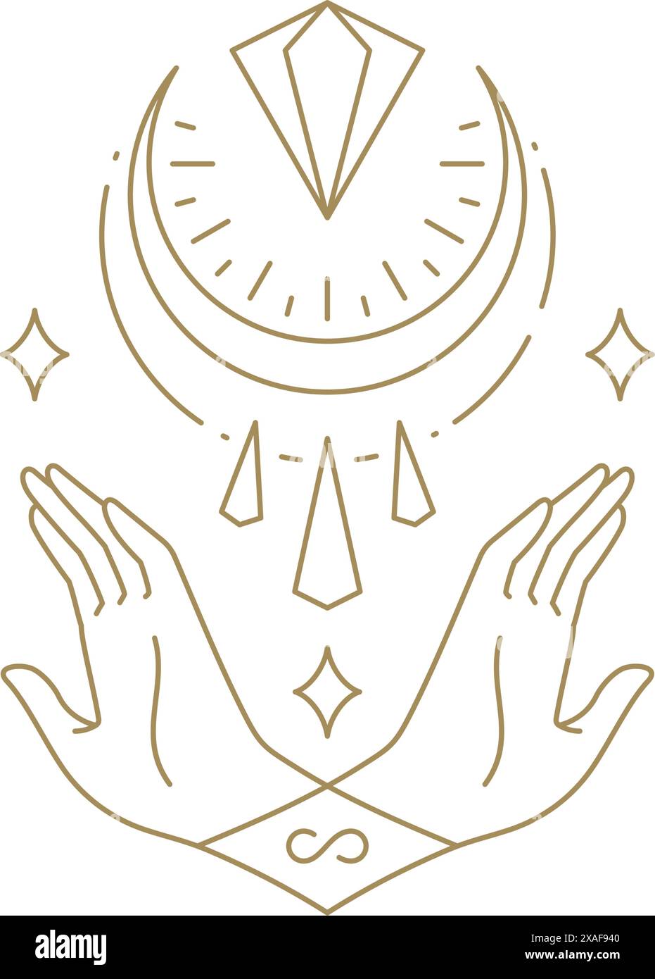 Crossed human palms spa relax meditation half moon bright jewelry gem ...