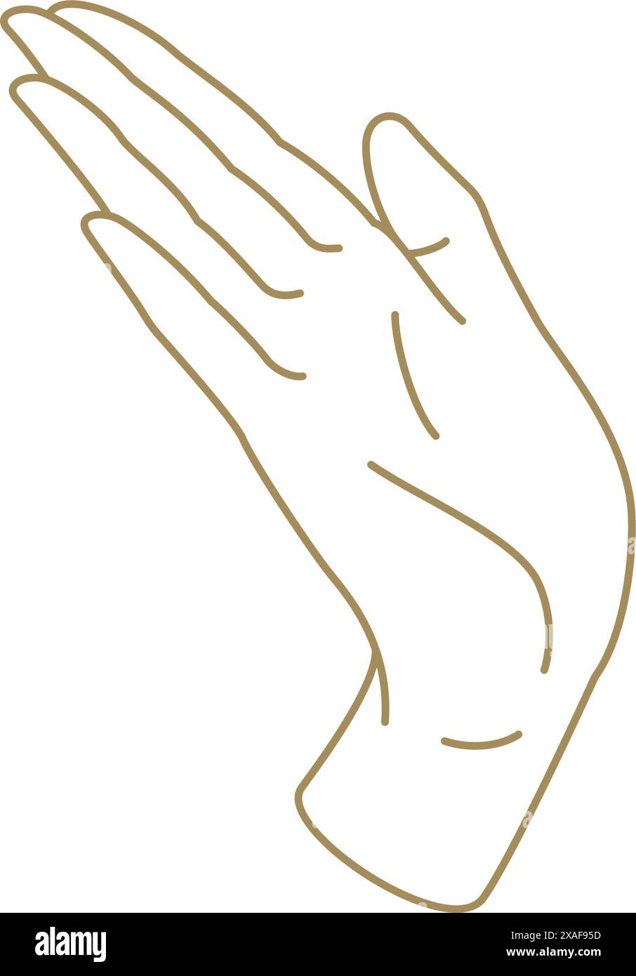 Vertical elegant human hand minimalist golden line icon greeting cheers ...