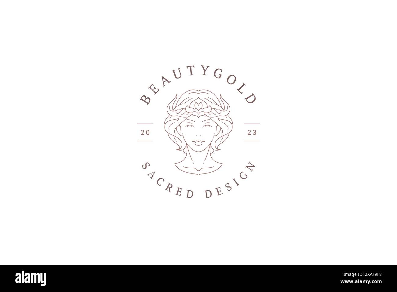 Sacred mythic fantasy horned woman portrait beauty line art logo design ...