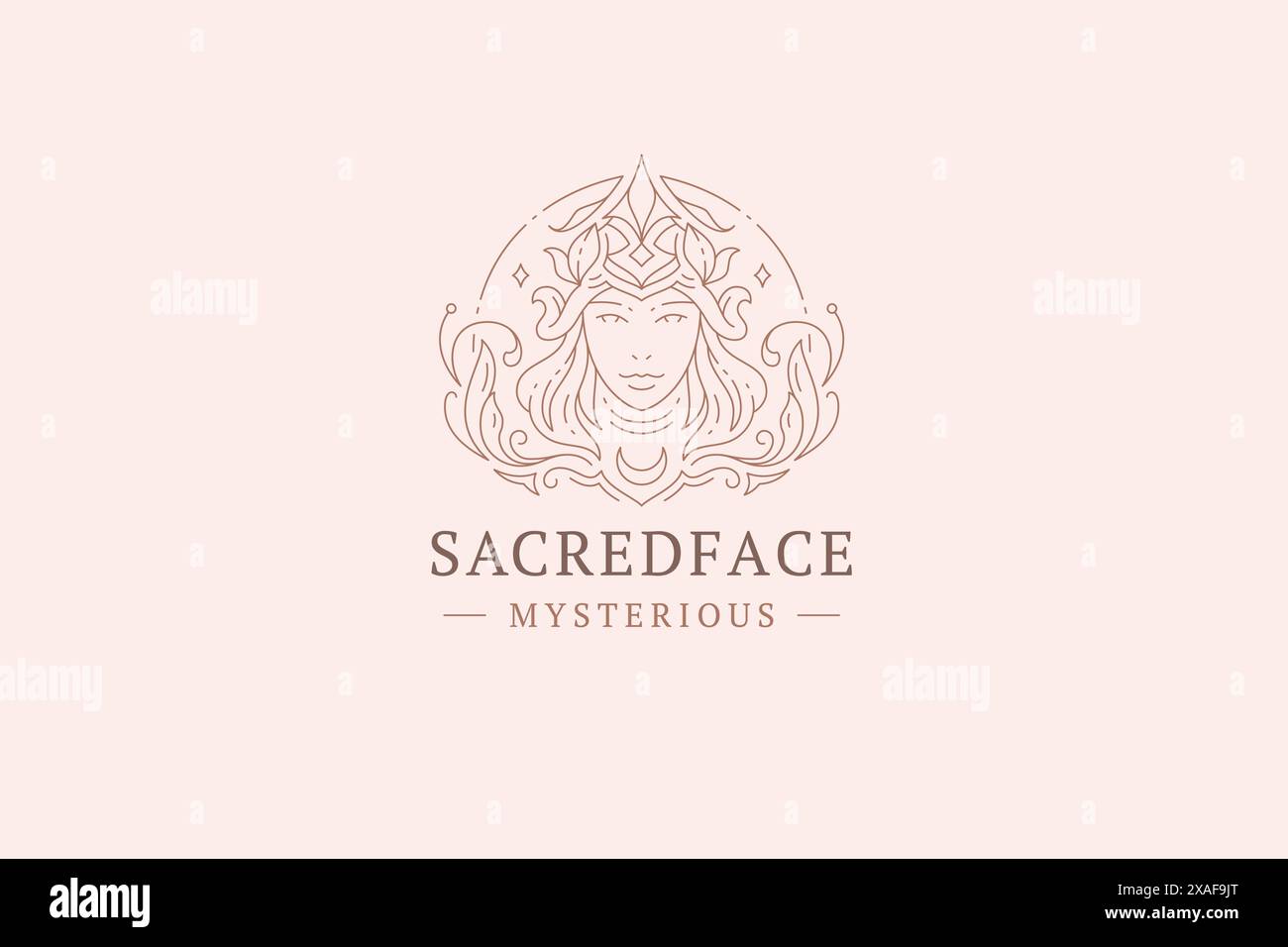 Elegant woman goddess portrait fantasy flourish silhouette line art ...