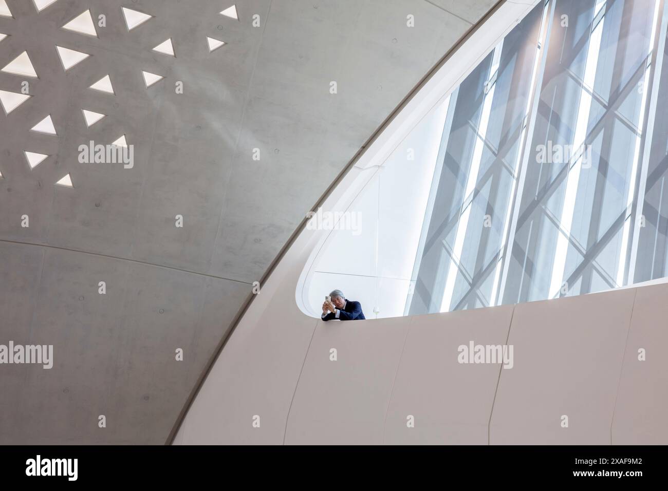 Someone taking a photo of the roof feature. BEEAH Headquarters, Sharjah ...