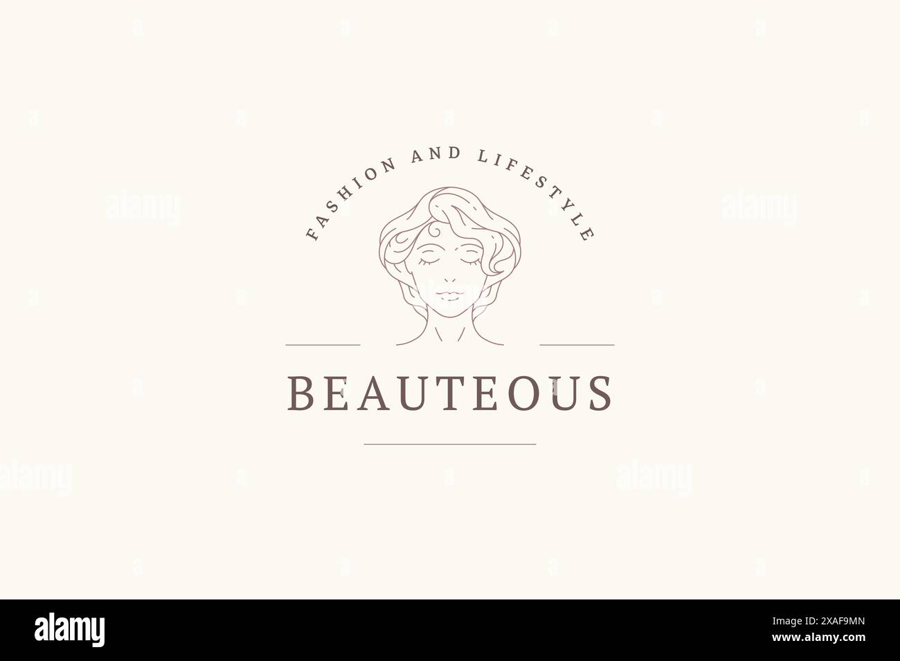 Elegant gentle young woman with natural beauty portrait line art logo ...