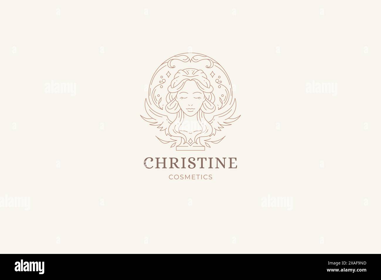 Sacred winged woman goddess bust mystery dream lady head line art logo ...