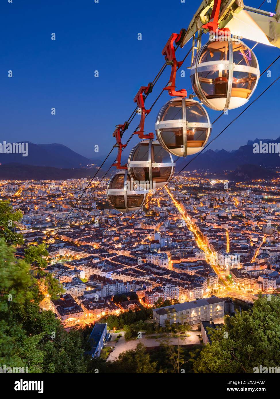 Grenoble-Bastille cable car (known as Les Bulles) with elevated view of ...