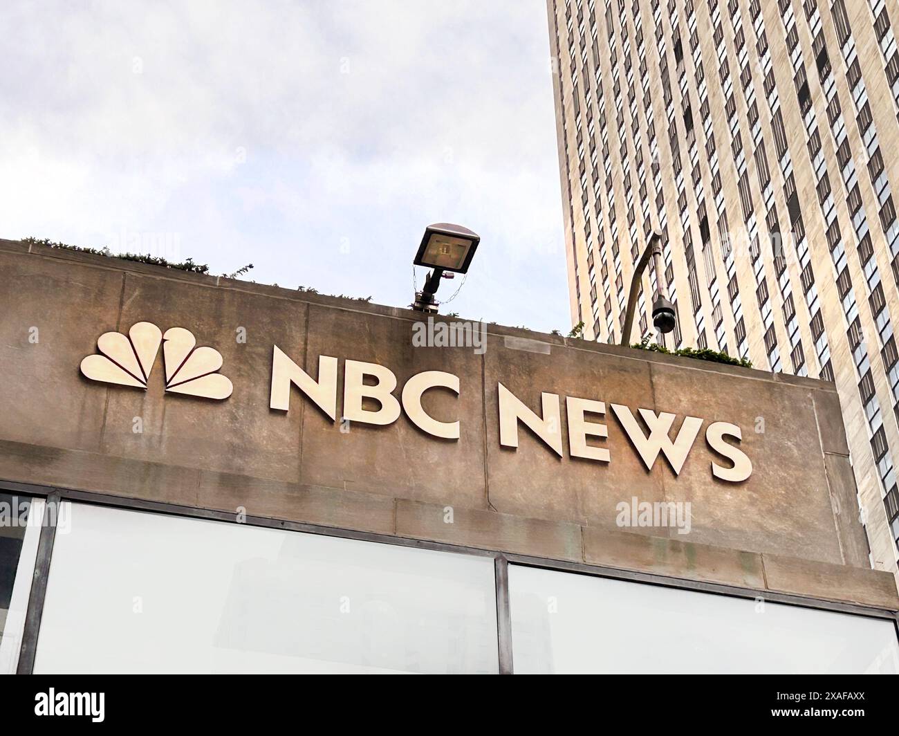 NBC News and peacock logo, building exterior, low angle view ...