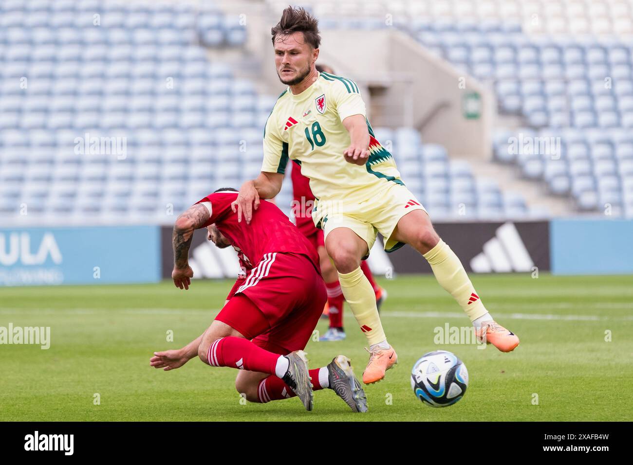 ALGARVE, PORTUGAL - 06 JUNE 2024: Wales' Liam Cullen during the ...