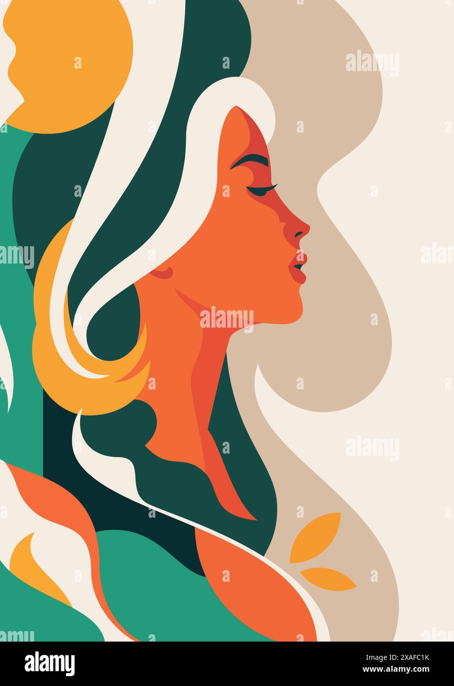 Abstract Woman Portrait Art Pastel Color Curved Silhouette Artwork