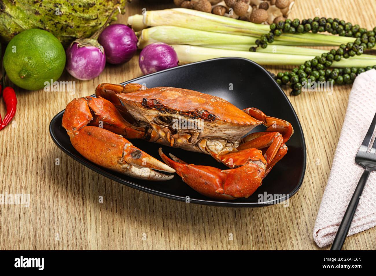 Delicous luxury steamed red crab in the plate Stock Photo - Alamy
