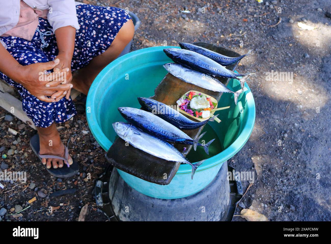 Balinese woman sells fish in Kusamba, Bali, Indonesia Stock Photo - Alamy