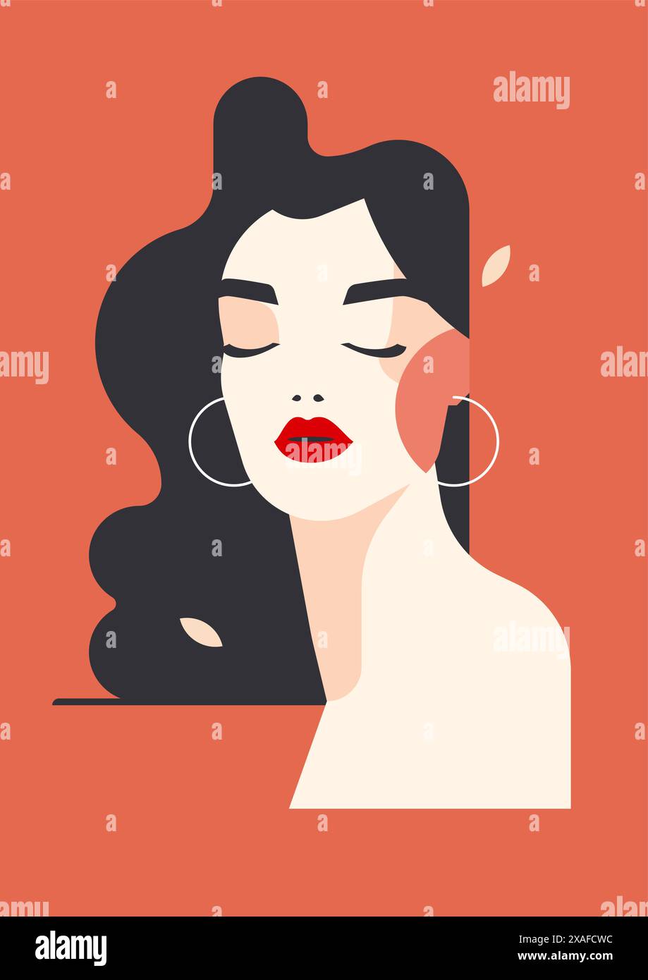 Retro beauty woman abstract artwork pastel color pop art geometric lady ...