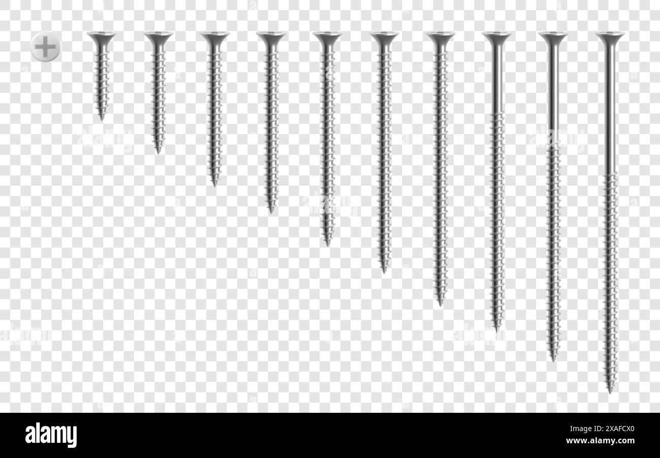 Set of metal screw,isolated on transparent background. Universal black ...