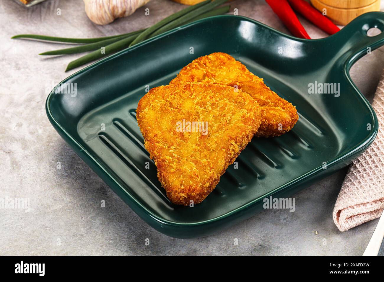Fried potato hash brown snack for breakfast Stock Photo - Alamy
