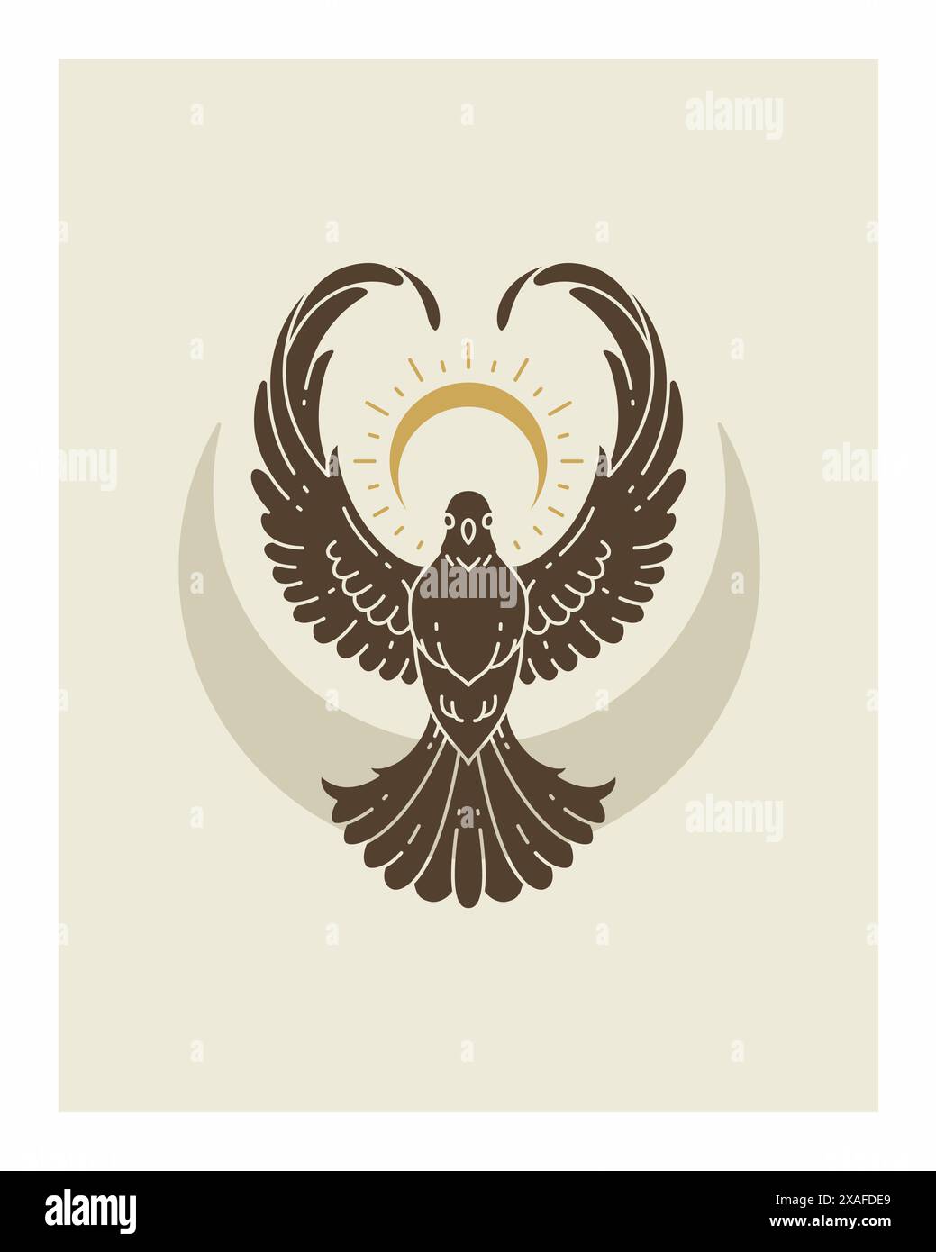 Esoteric spiritual flying dove with open wings and mystic bright half ...