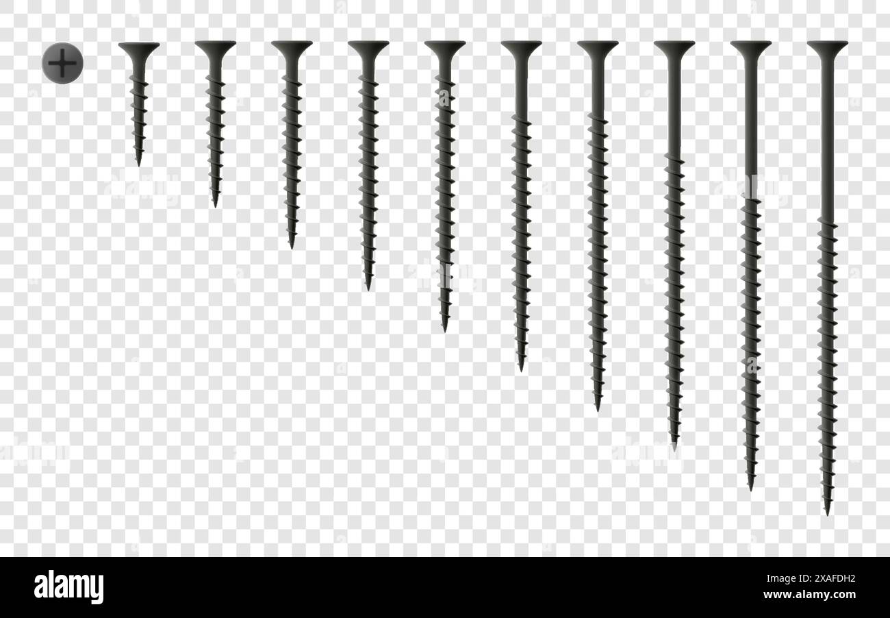 Set of wood screws isolated on transparent background. Realistic 3d ...