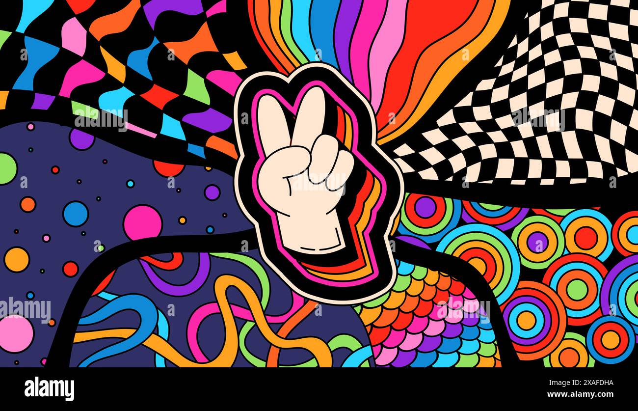 Psychedelic groovy symbol of peace, coloring print Stock Vector Image ...