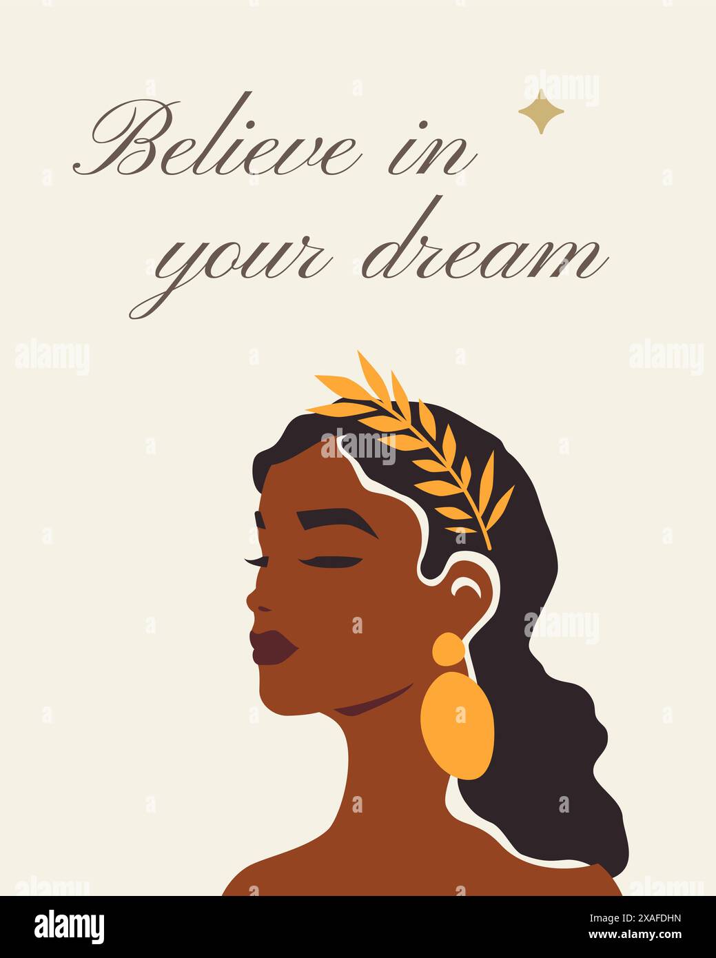 Beauty Afro boho woman portrait with motivational phrase drawn poster ...