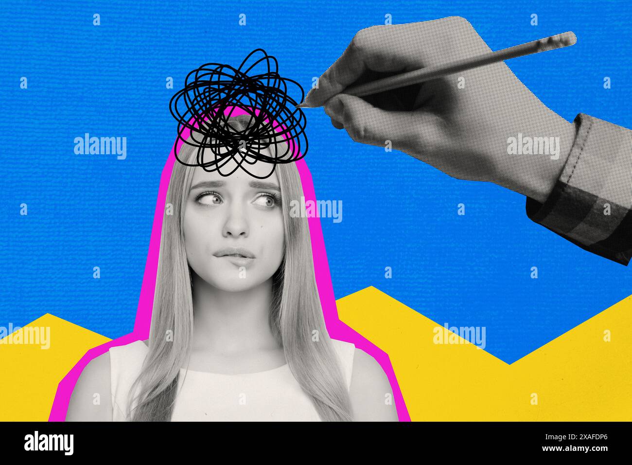 Trend artwork sketch image composite collage of silhouette young sad ...