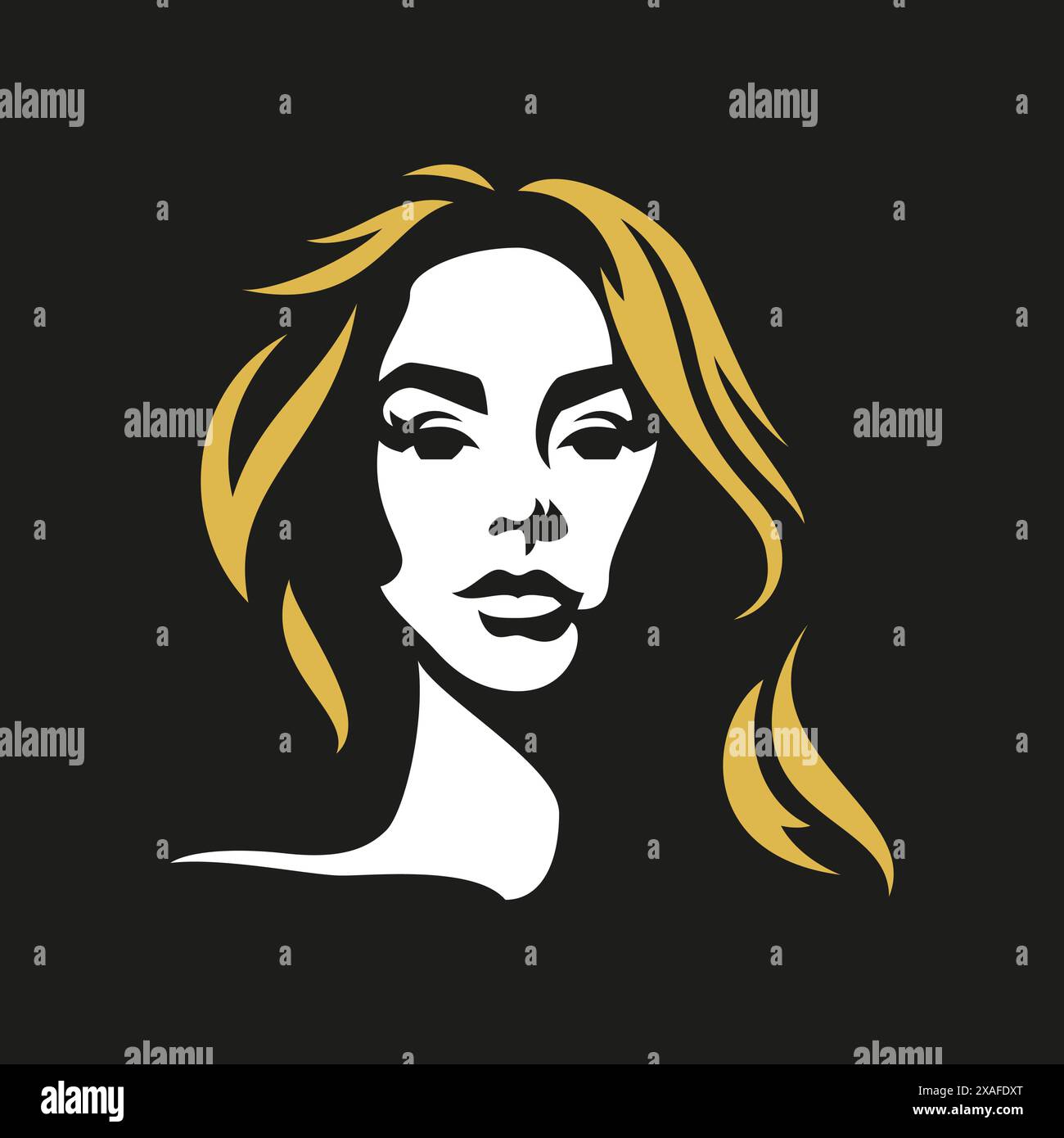 Fashion woman portrait with long golden hair stylish silhouette logo ...