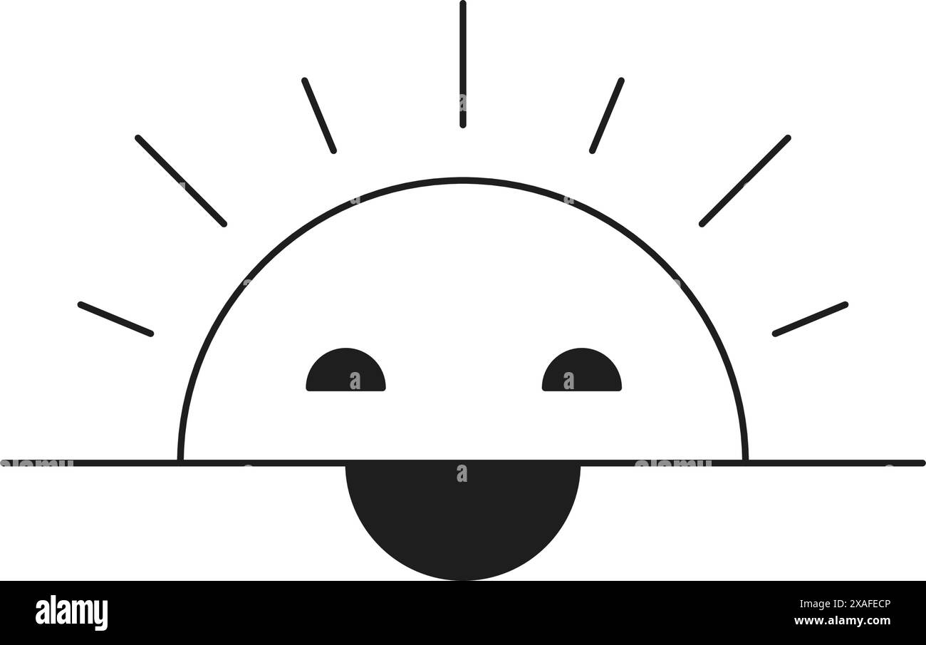 Y2k bright sun sunset sunrise with horizon monochrome line retro groovy ...