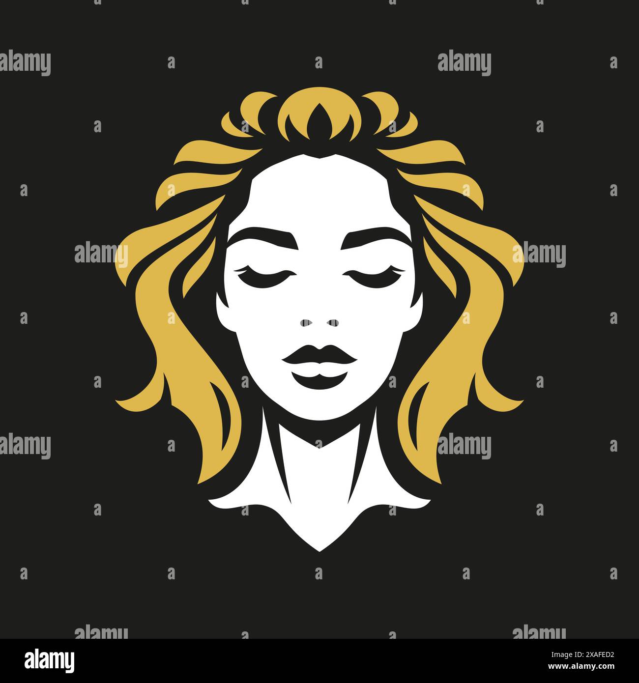 Beautiful woman face golden hair style fashion minimalist logo for skin ...