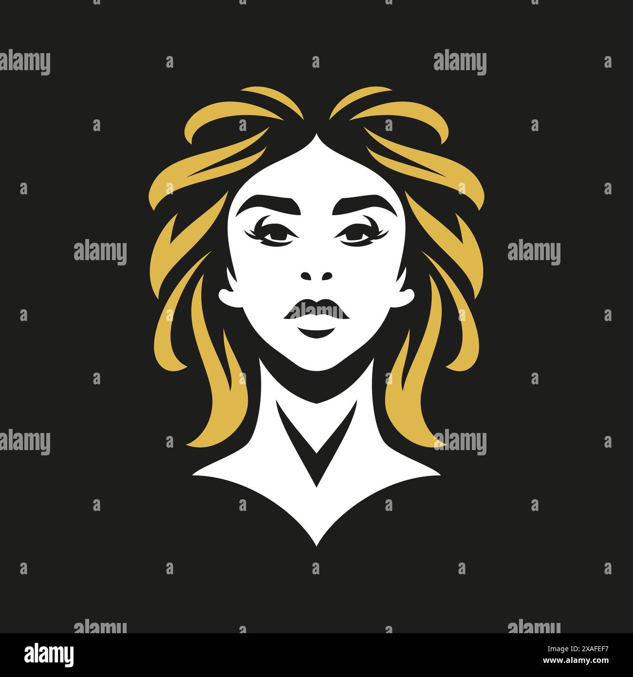 Strong fashion woman face with golden hair minimalist makeup beauty ...