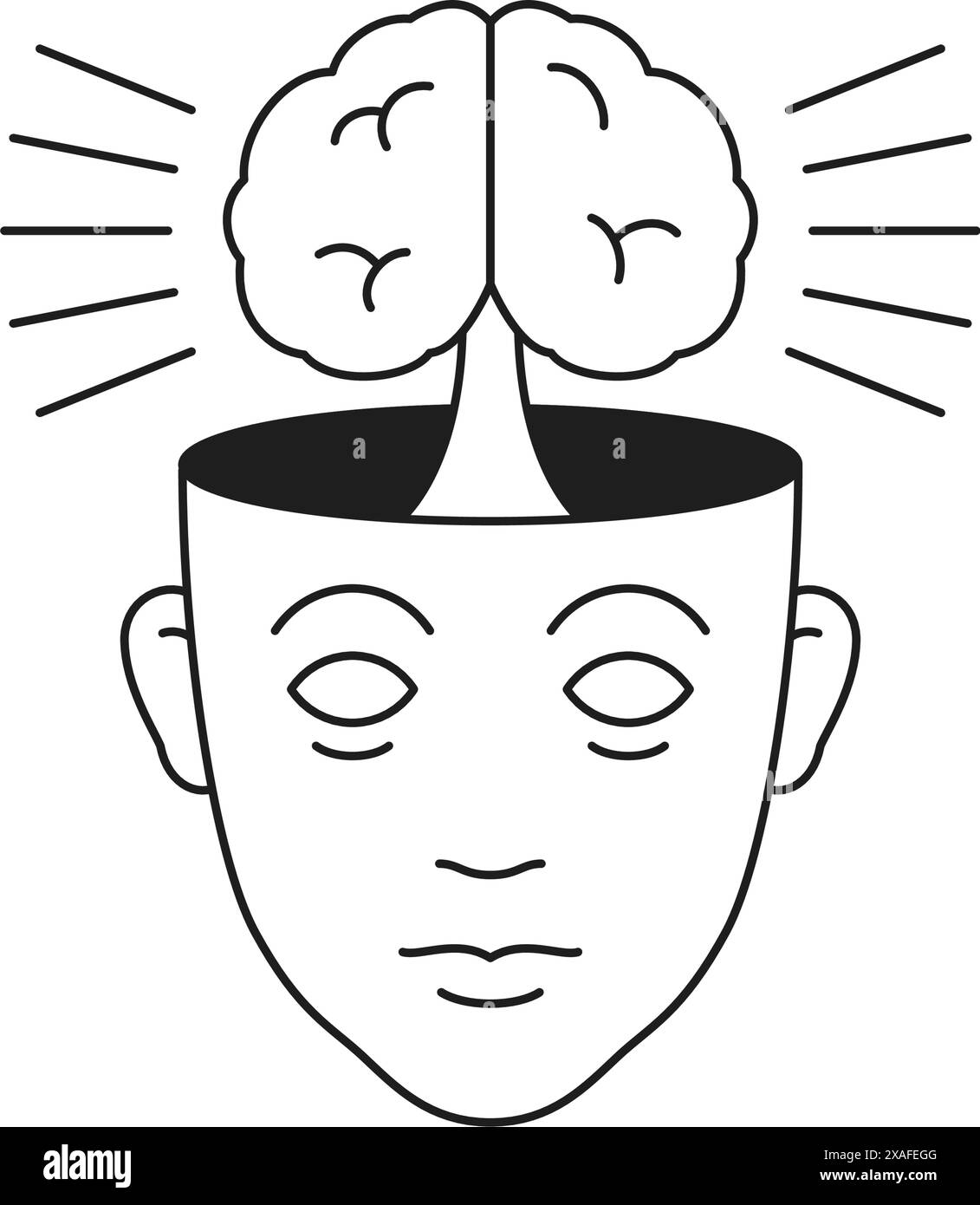 Y2k human head with brain innovation idea monochrome line groovy icon ...