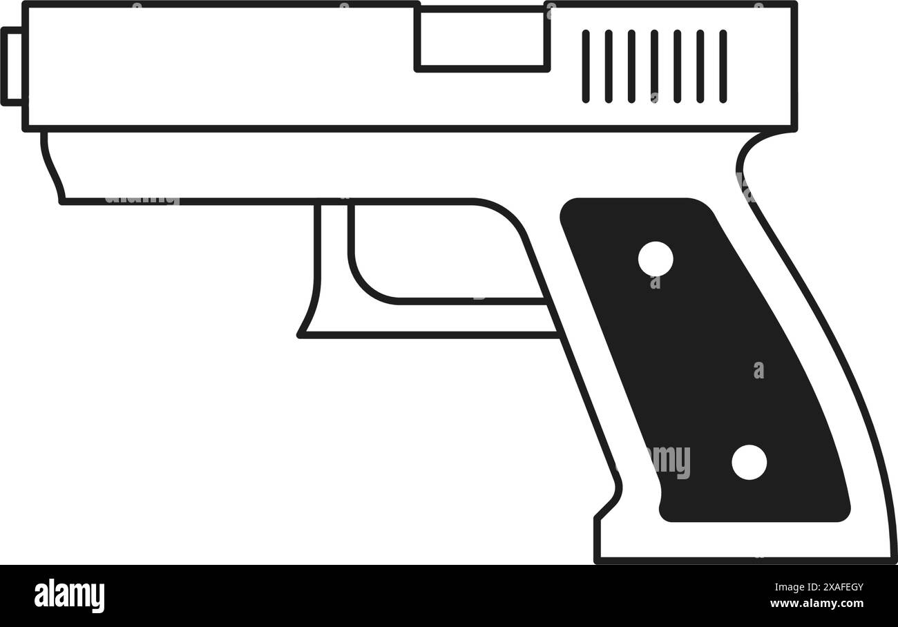 Y2k gun handgun shooting weapon side view monochrome line retro groovy ...