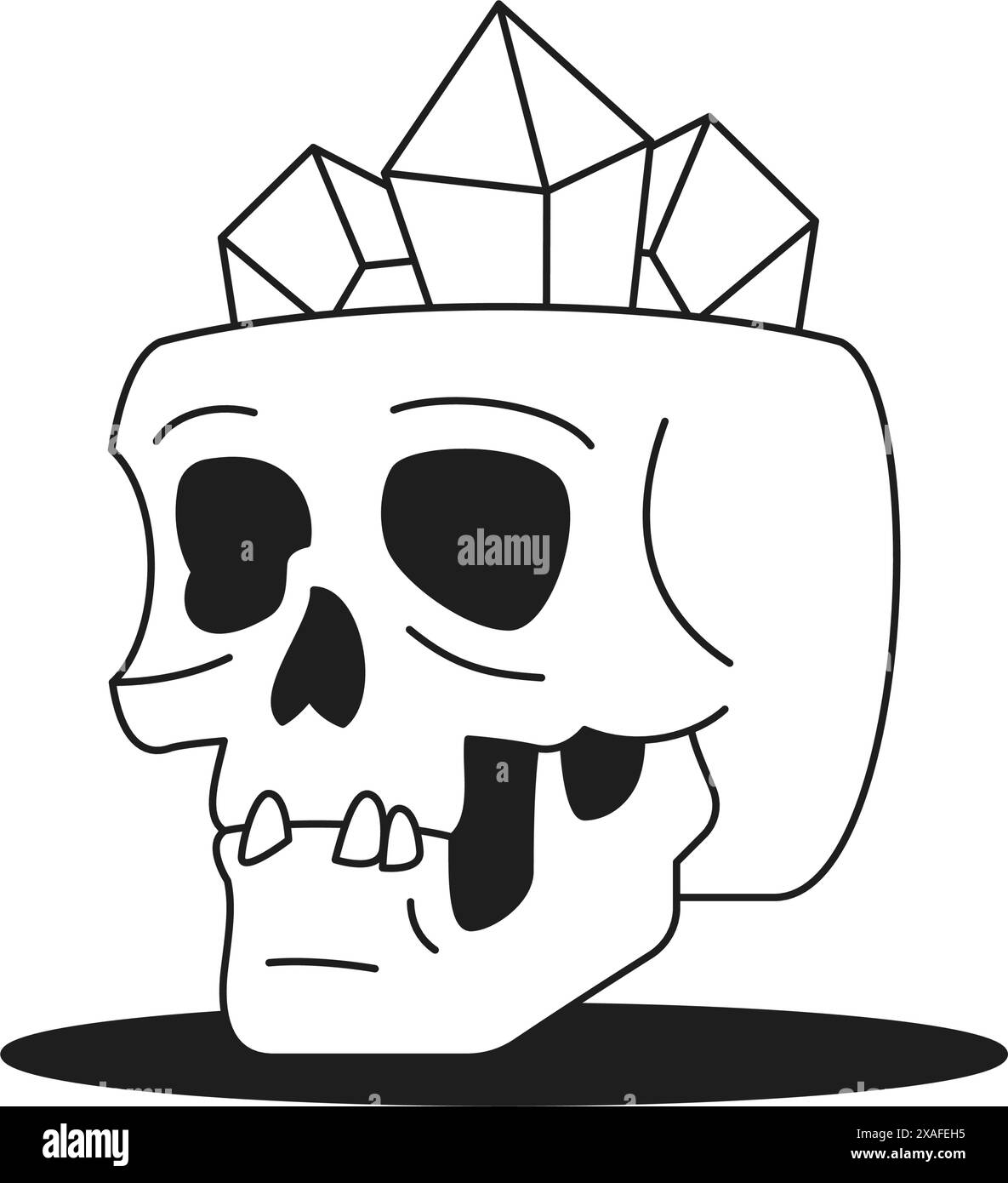 Y2k skull with diamond brilliant in head psychedelic monochrome line ...