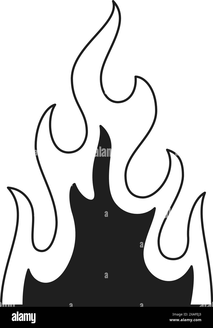 Y2k burning fire blaze flame cartoon element monochrome line retro ...