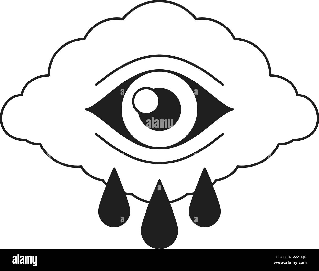 Y2k crying cloud with eye tears drops psychedelic monochrome line retro ...