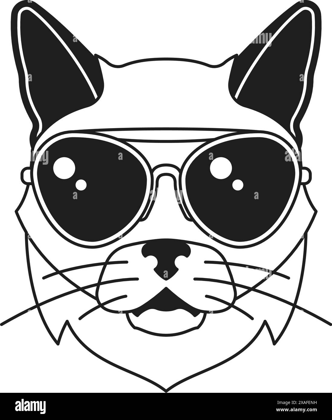 Y2k fashion cat in sunglasses portrait comic psychedelic monochrome ...
