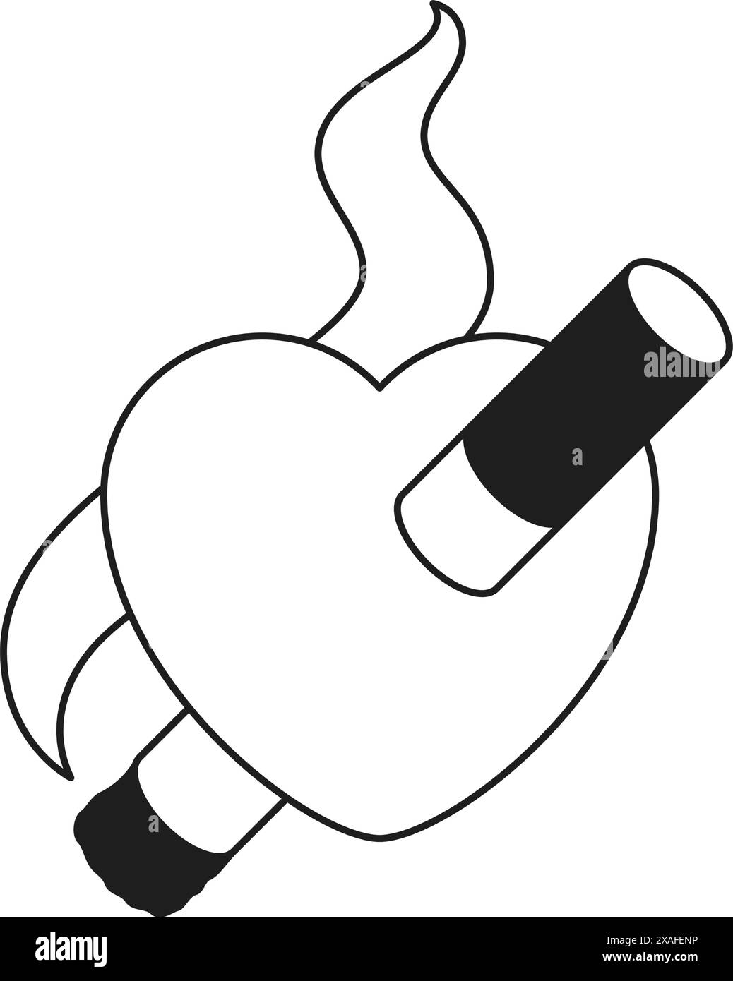 Y2k heart with cigarette inside and smoke comic trendy monochrome line ...