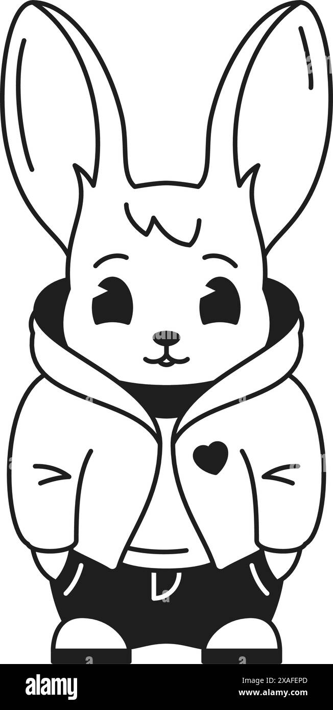 Y2k cute baby bunny rabbit in jacket streetwear monochrome line retro ...