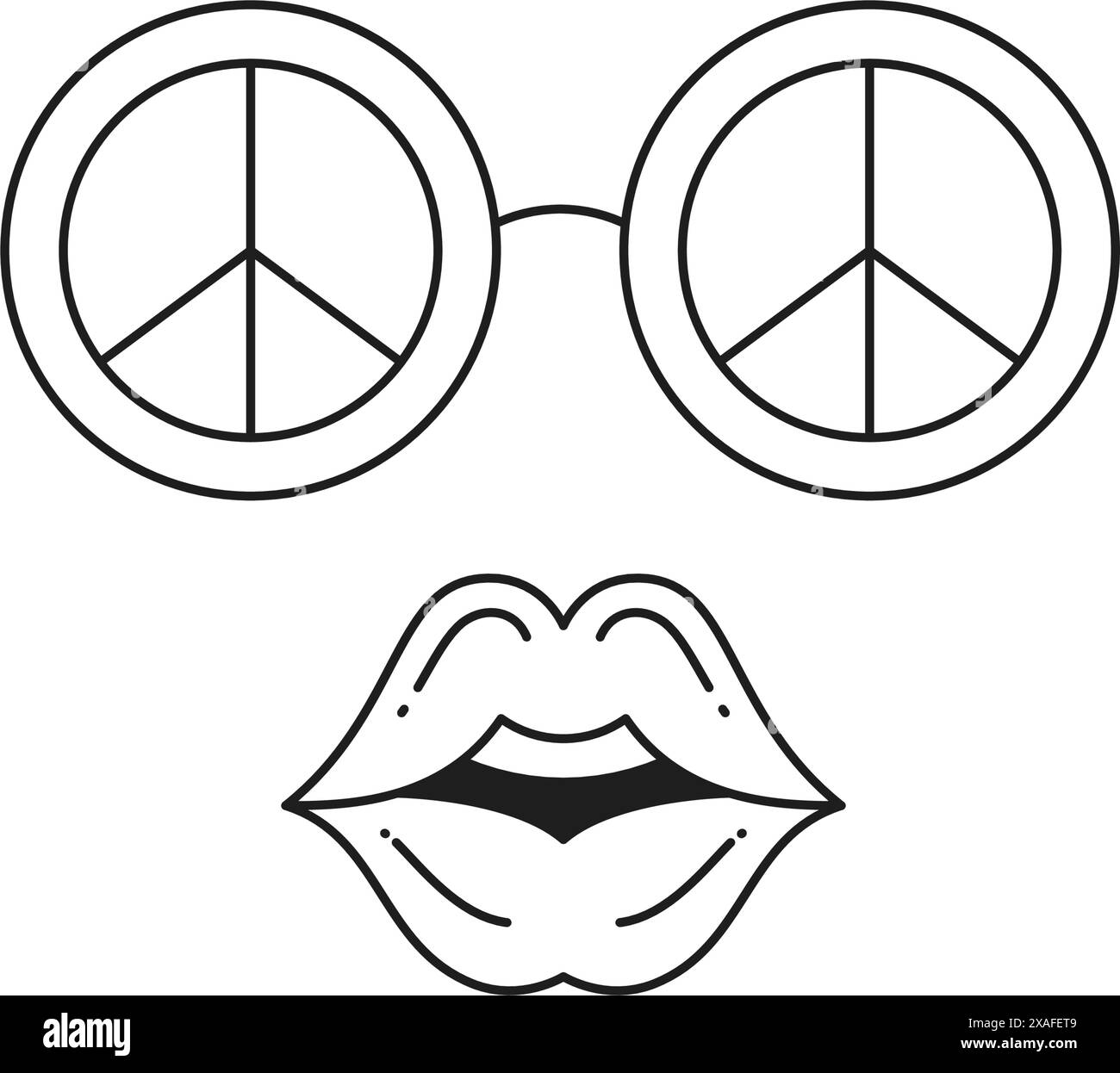 Y2k fashion hippie eyeglasses with lips peace love comic monochrome ...