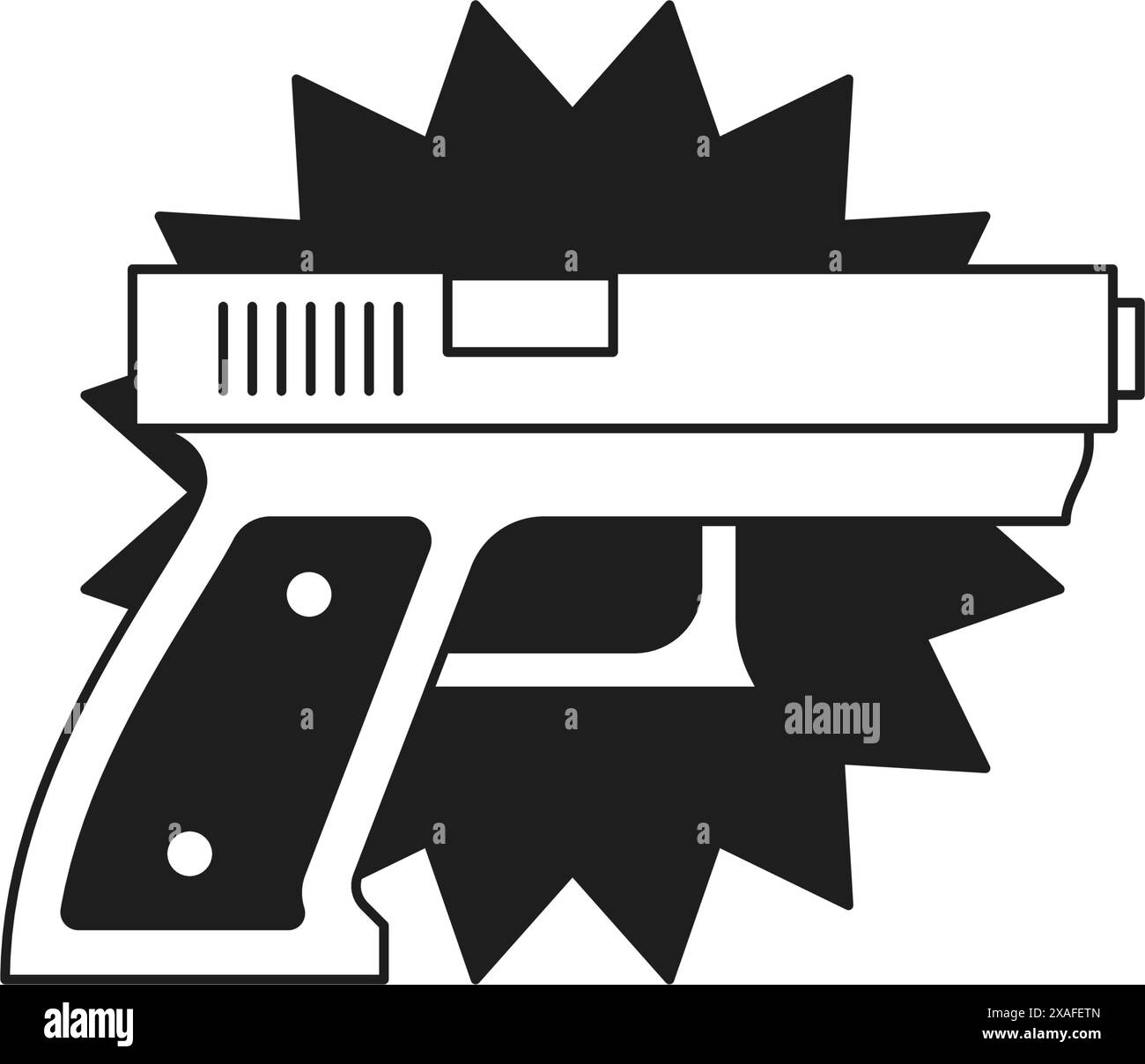 Y2k gun handgun with shooting boom cloud pop art monochrome line retro ...