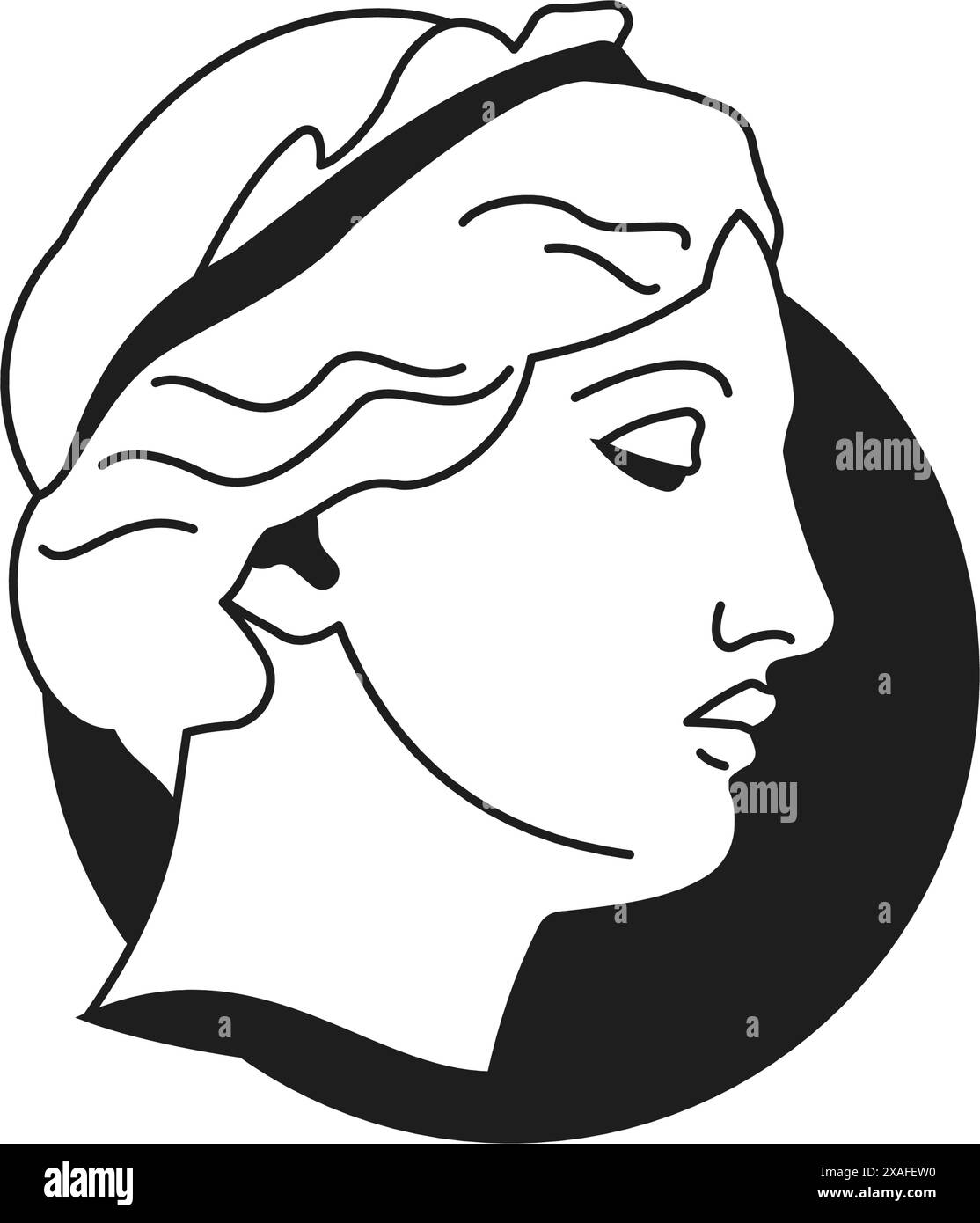 Y2k antique man sculpture head with moon classic art monochrome line ...