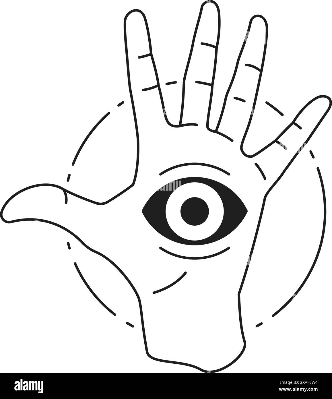 Y2k sacred mythology spiritual hand with eye monochrome line retro ...