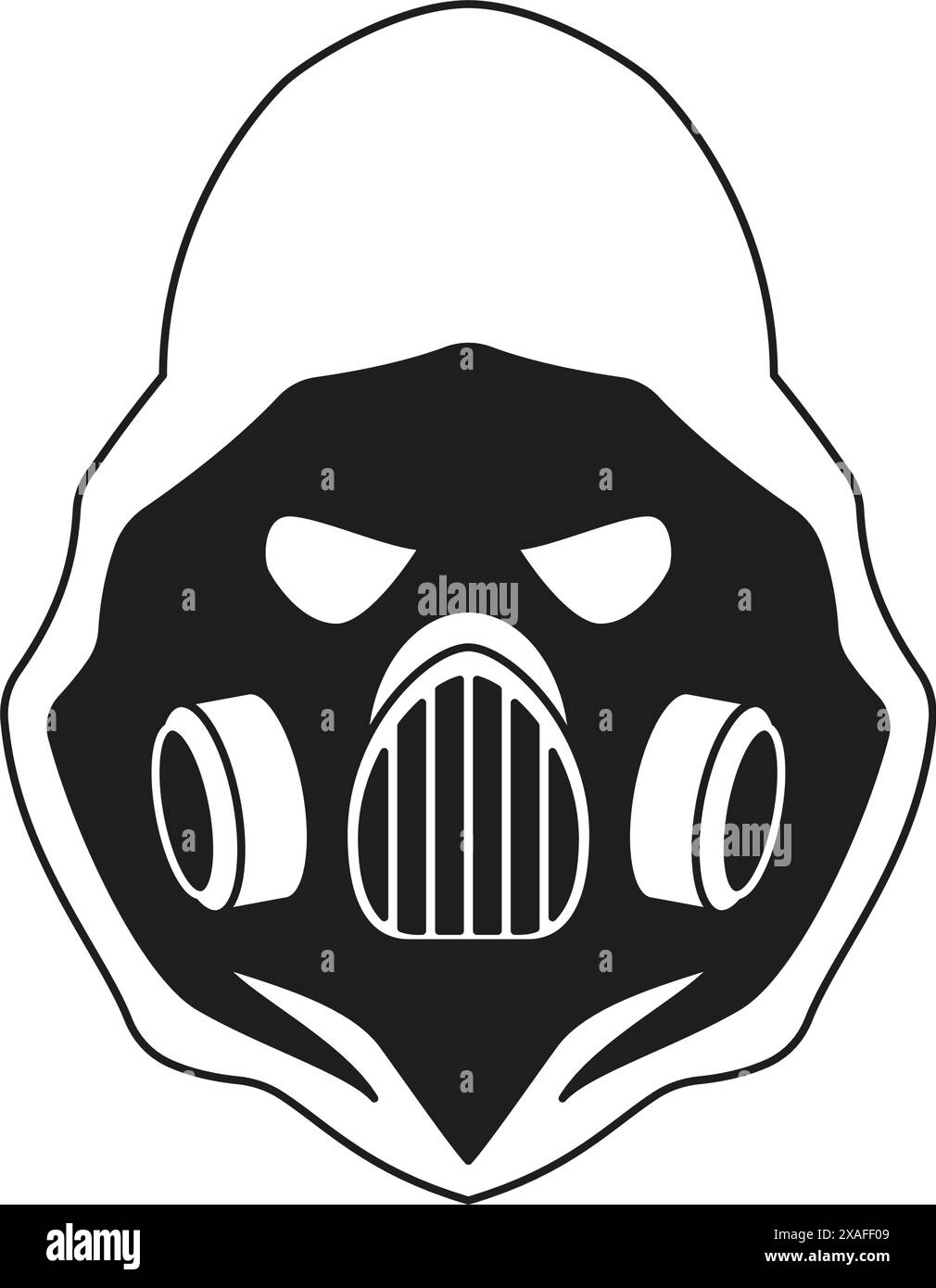 Y2k horror Halloween monster head in hood and respirator mask ...