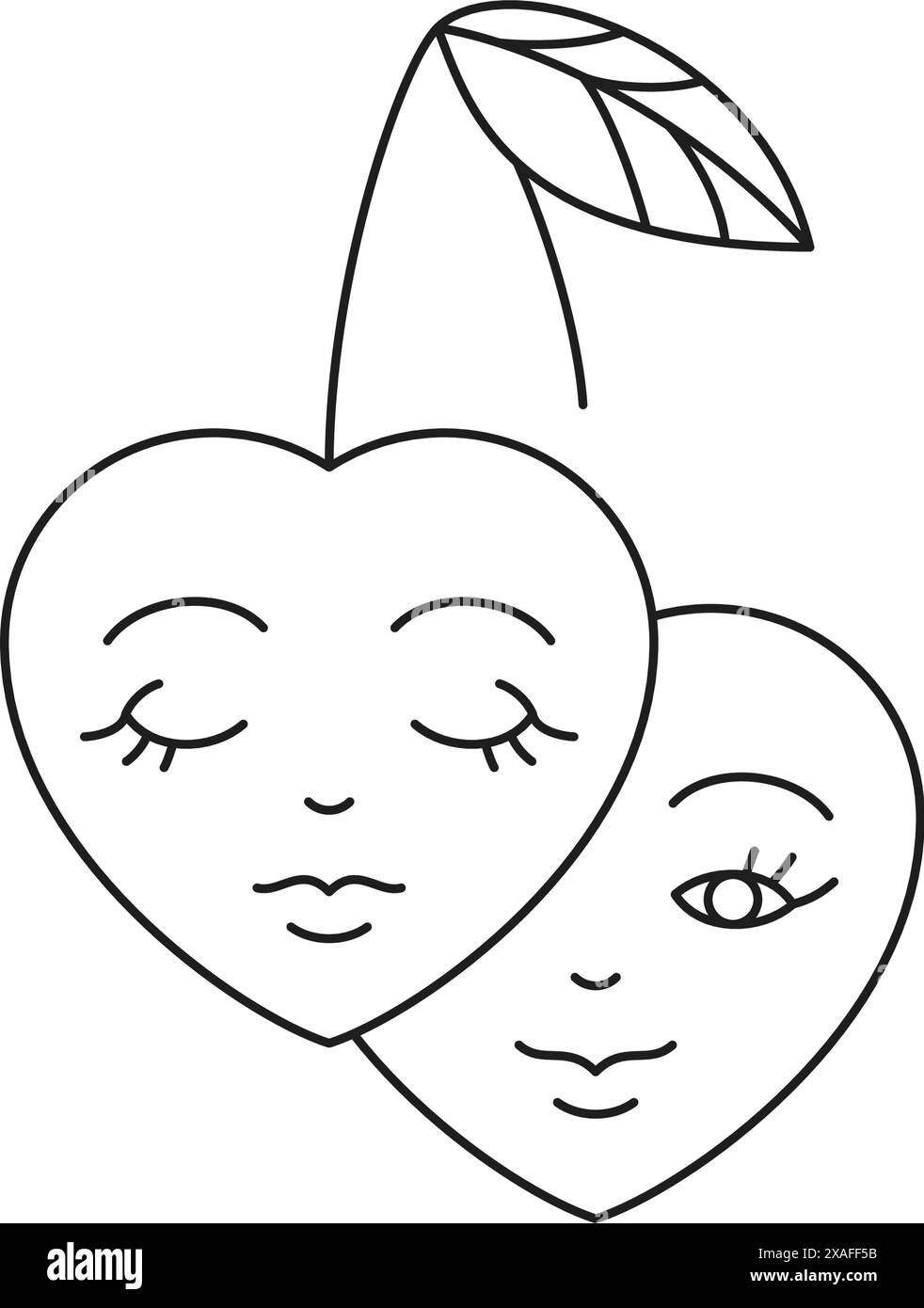 Y2k comic cherry berry heart shape smile and sad cartoon character ...