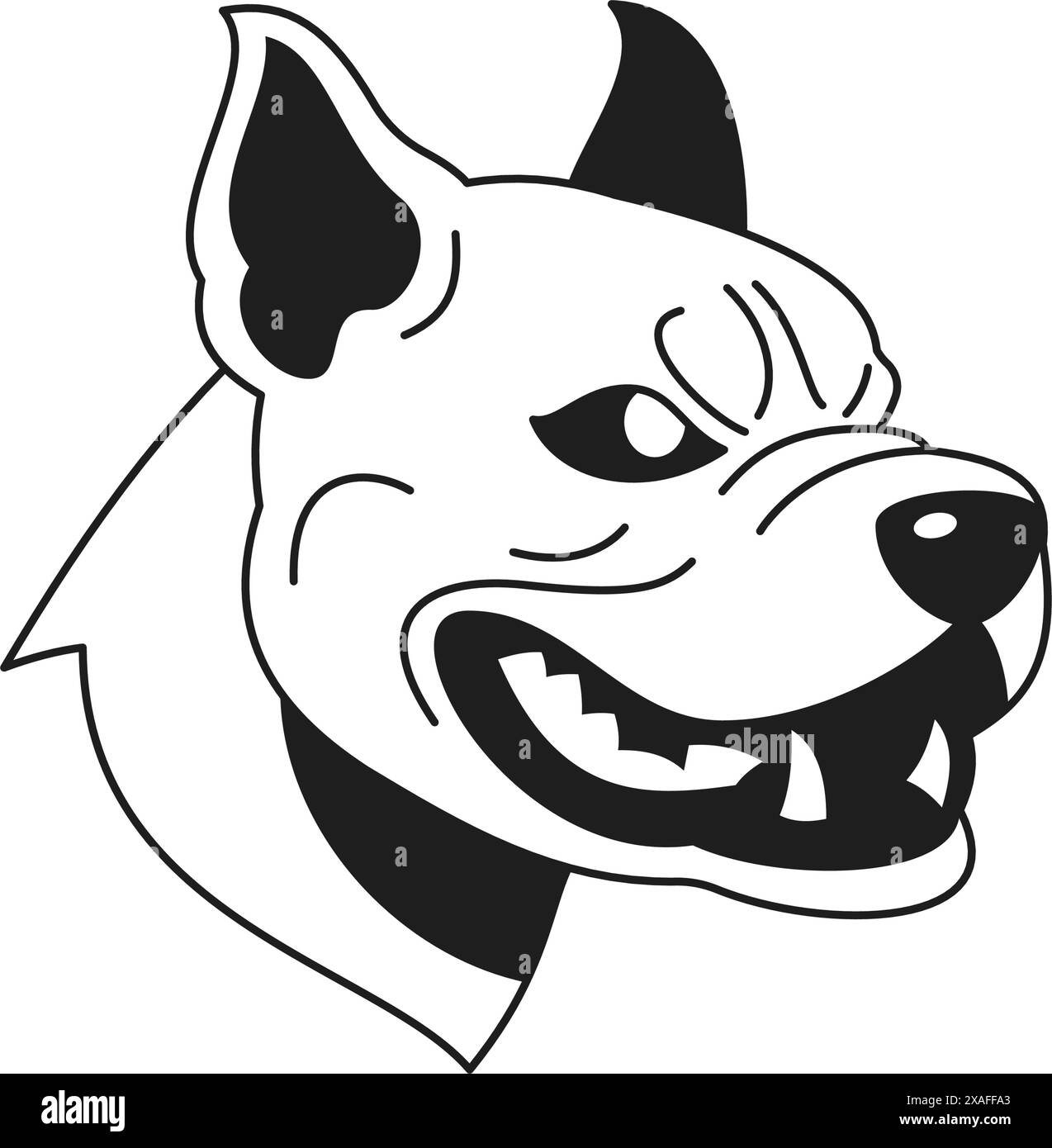 Y2k angry pitbull aggressive dog head monochrome line retro groovy icon ...
