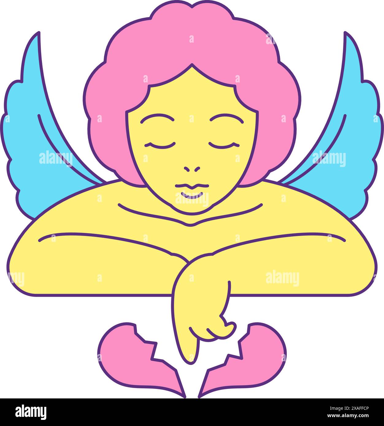 Cute angel with broken heart lost love winged cartoon character groovy ...
