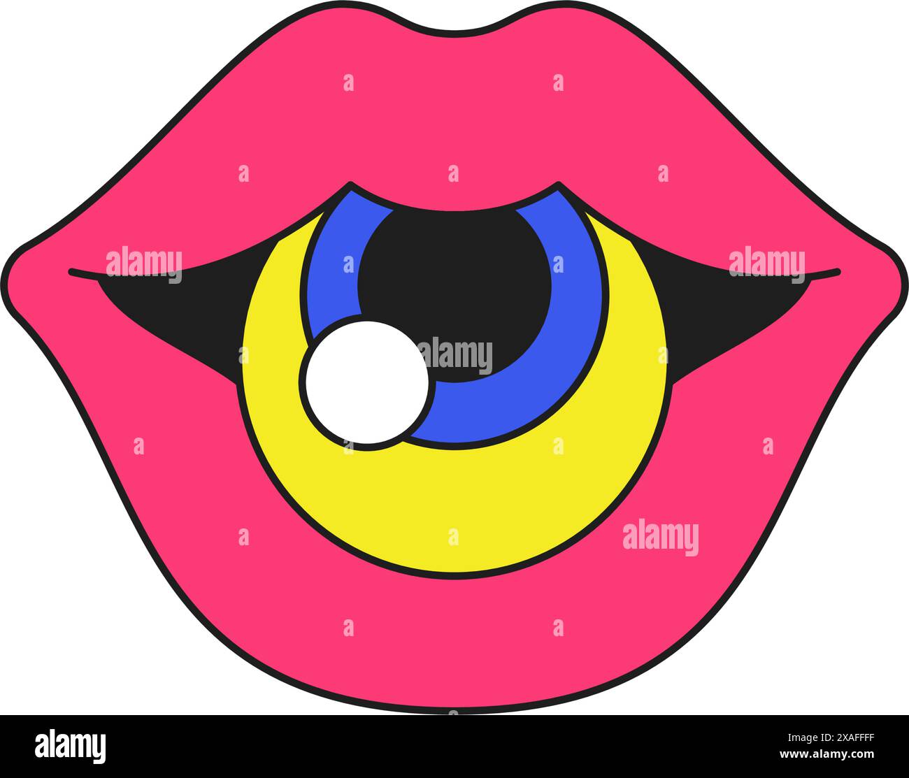 Pink female lips with eye inside psychedelic funky groovy icon vector ...