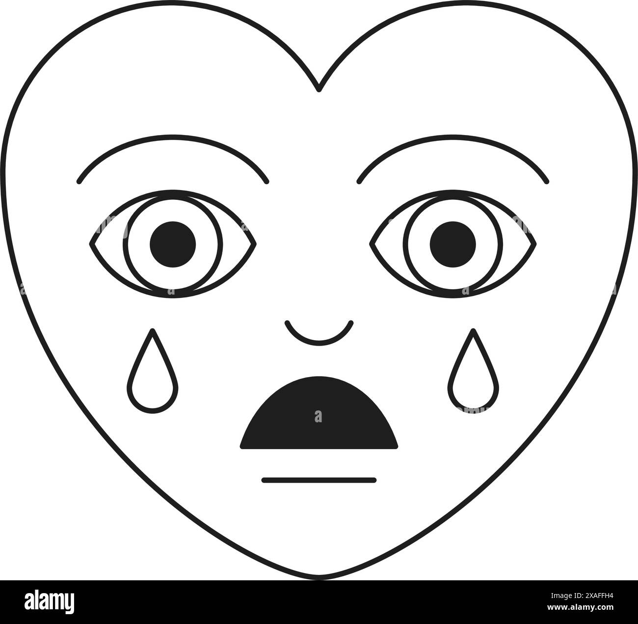 Y2k sad crying heart symbol of love amour cartoon character monochrome ...