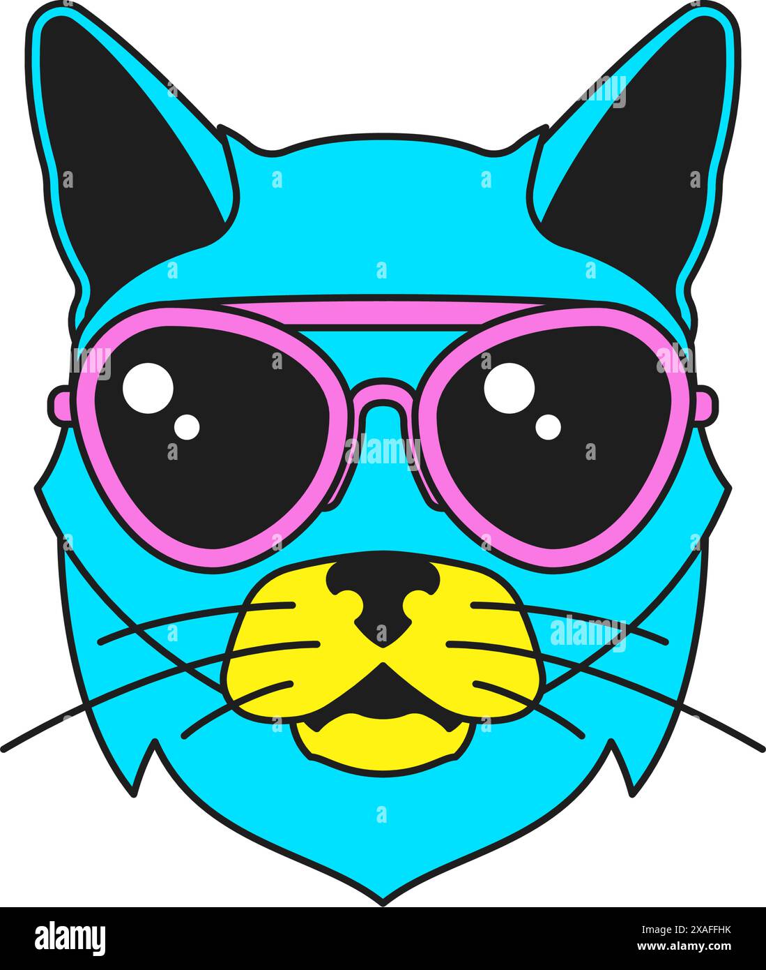 Y2k trendy psychedelic cat in sunglasses portrait cartoon character ...