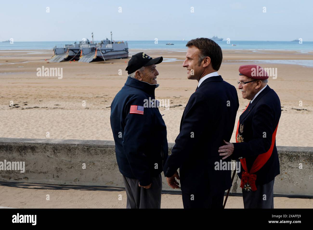 France's President Emmanuel Macron (C) meets with US WWII veteran Andy ...