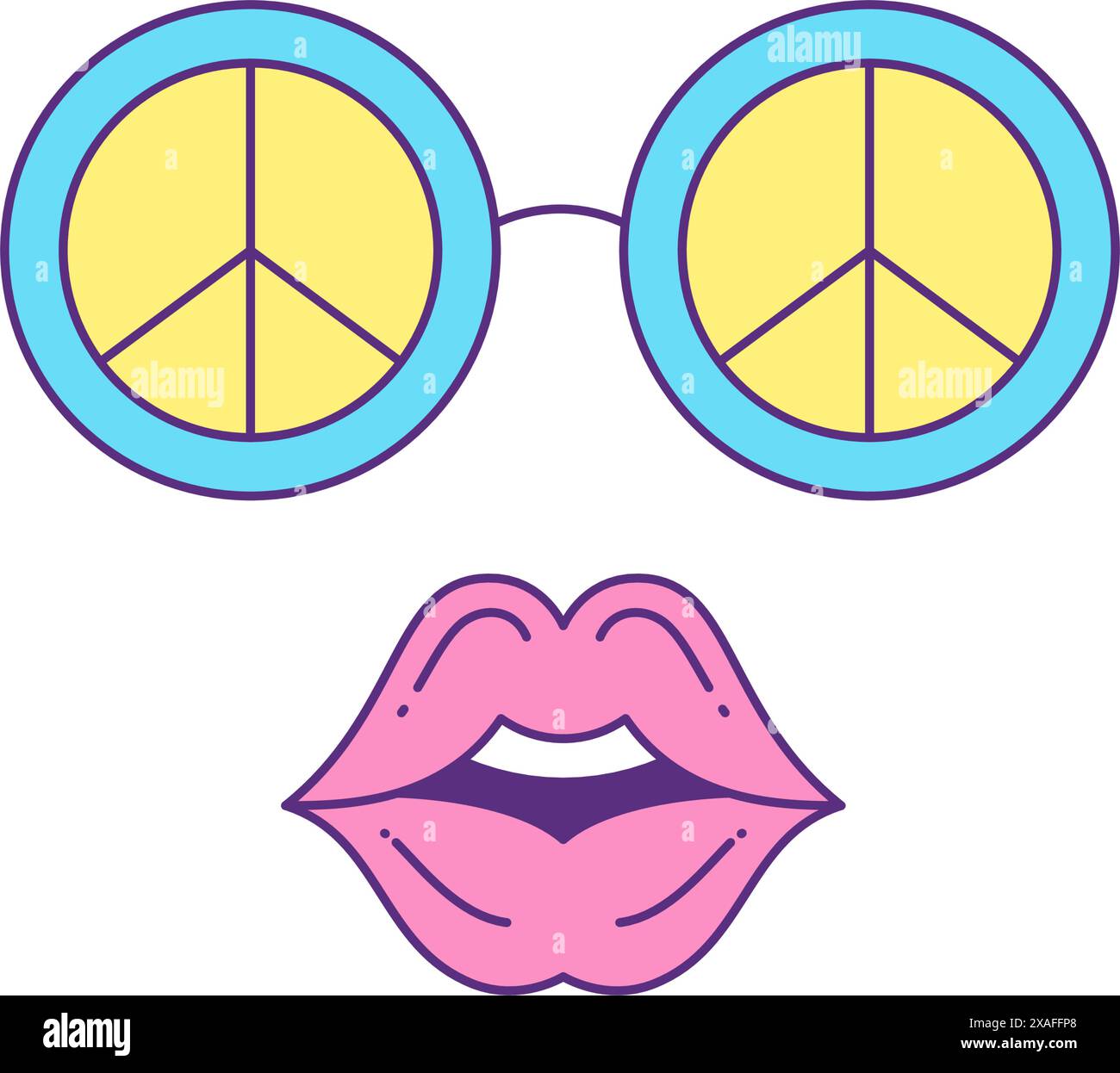 Y2k hippie sunglasses with pink woman lips comic trendy sticker groovy ...