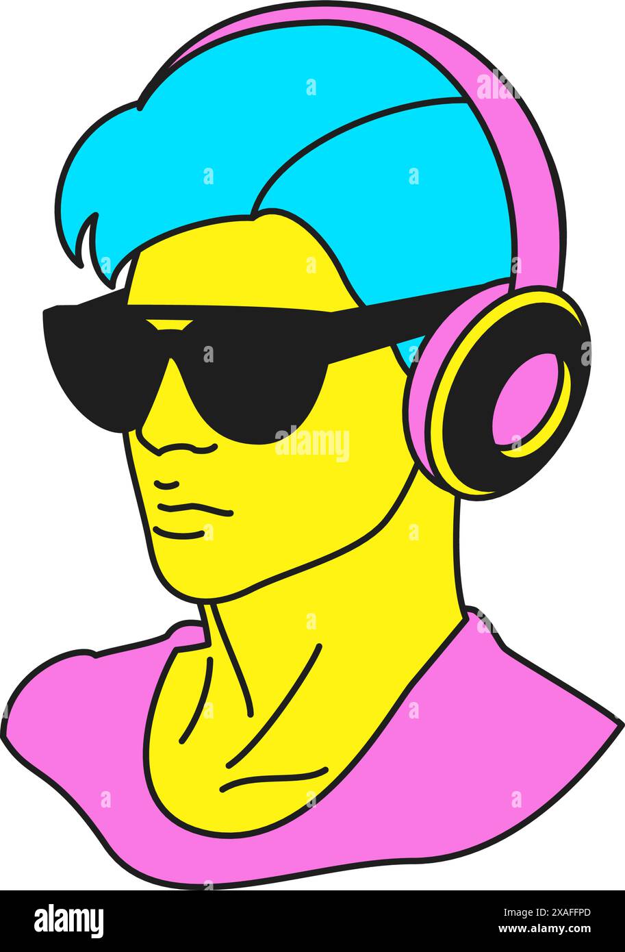 Y2k modern man in sunglasses and headphones cartoon character groovy ...