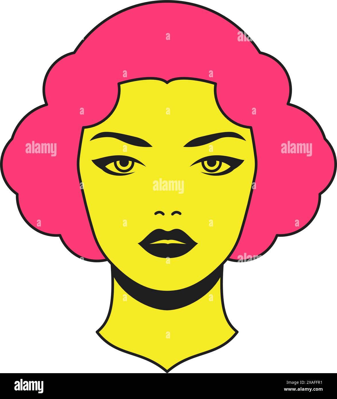 Beautiful woman head pink hair portrait trendy cartoon character groovy ...